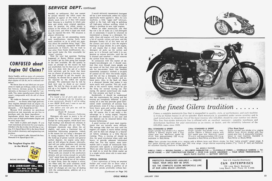 D-A Lubricant Co., Inc.: D-A Speed-Sport Oil | Cycle World | JANUARY 1964