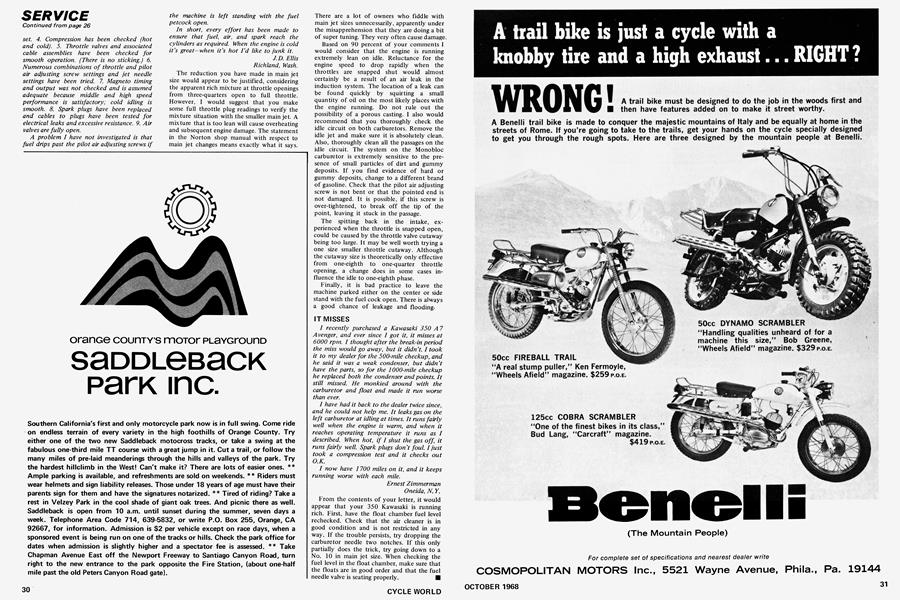 Cosmopolitan Motors Inc.: Benelli | Cycle World | OCTOBER 1968
