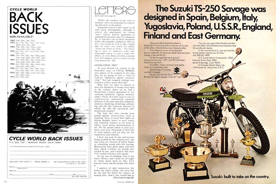 Advertisement: Cycle World Back Issues | Cycle World | MAY 1971