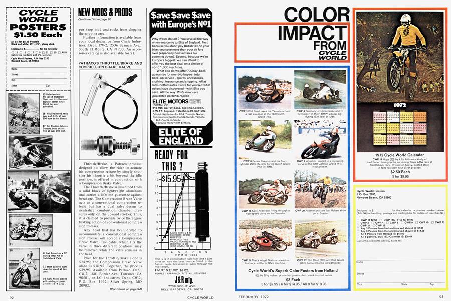 Advertisement: Cycle World Posters | Cycle World | FEB 1972