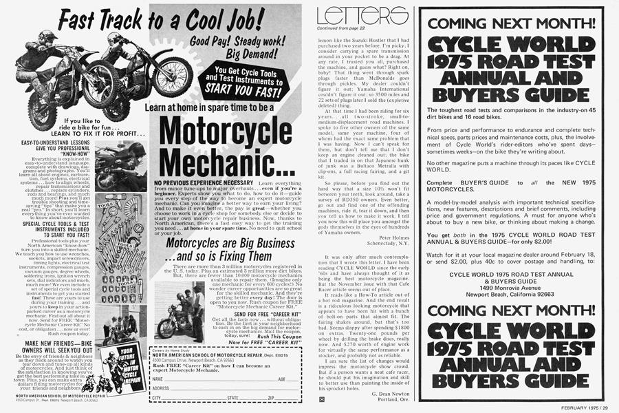 North American School of Motorcycle Repair | Cycle World | FEB 1975