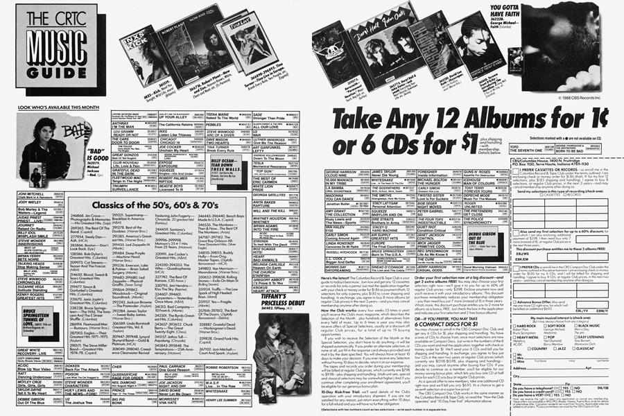 Cbs Records Inc.: the Crtc Music Guide | Cycle World | AUGUST 1988